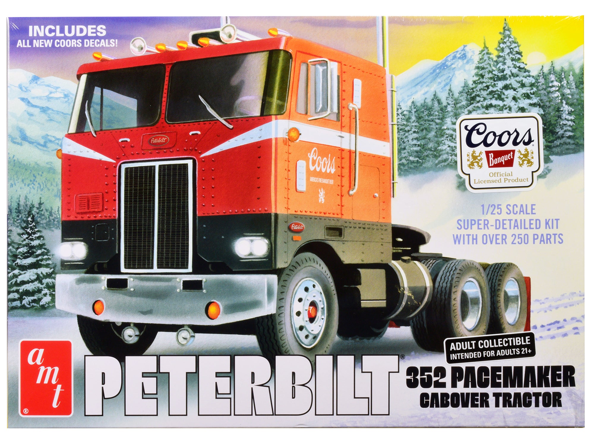 Skill 3 Model Kit Peterbilt 352 Pacemaker Cabover Tractor "Coors" 1/25 ...
