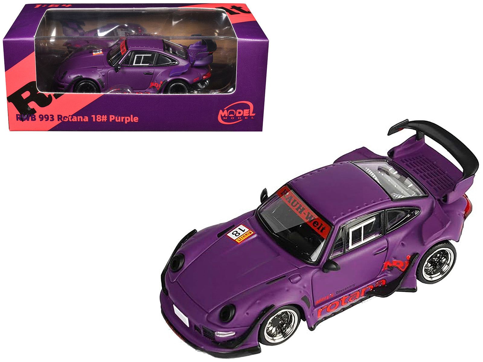RWB 993 Rotana #18 Matt Purple with Graphics 1/64 Diecast Model Car by ...