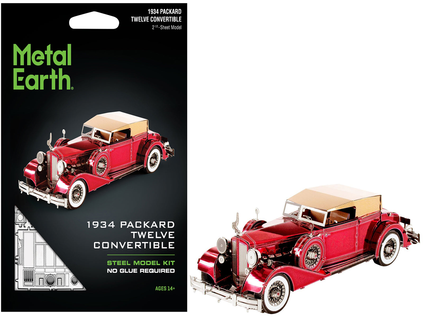 Model Kit 1934 Packard Twelve Convertible Red with Tan Soft Top ...