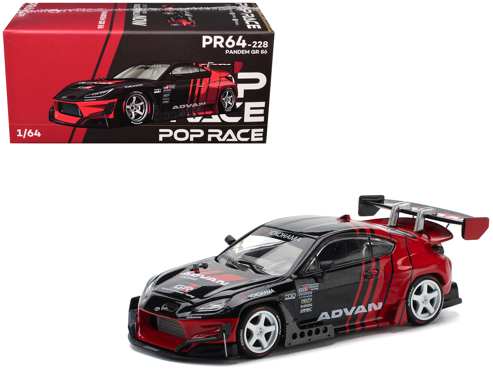 Toyota Pandem GR86 "Advan" Black and Red with Graphics 1/64 Diecast ...