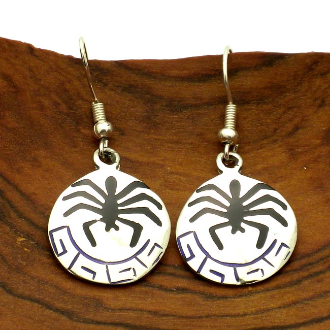 Silver Inlaid Hopi Earrings Spider by Art Camp - Zawadee