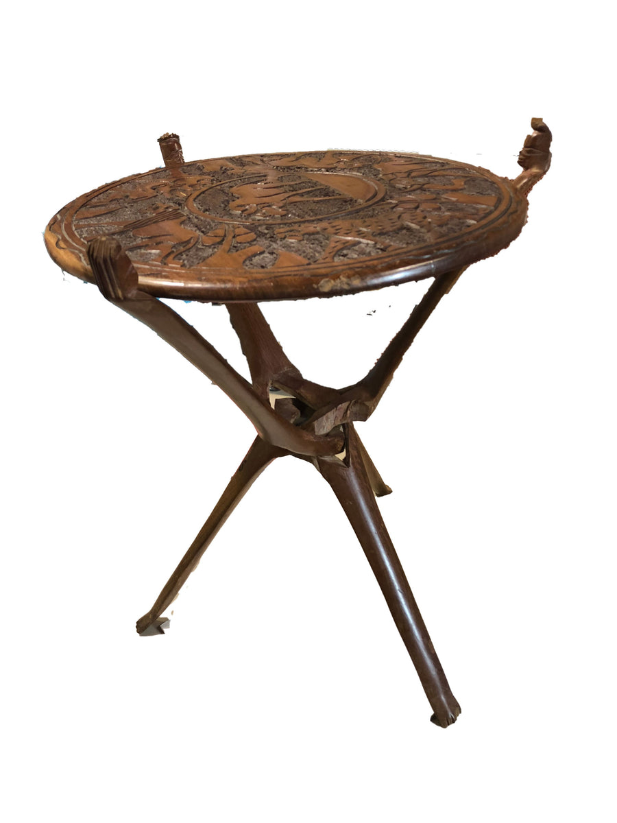 Three legged Hand Carved Top Side Stand 20 in Tall - Zawadee